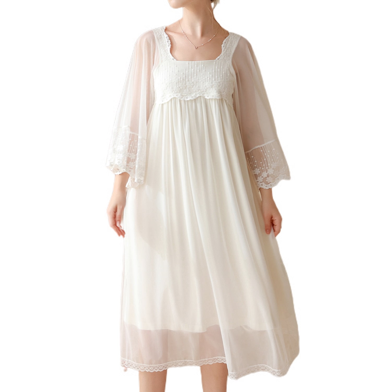 Homgro Women's Cotton Victorian Nightgown Cute See Through Flutter ...