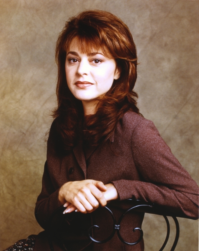 Jane Leeves sitting on the Chair in Dark Brown Linen Long Sleeve Shirt ...