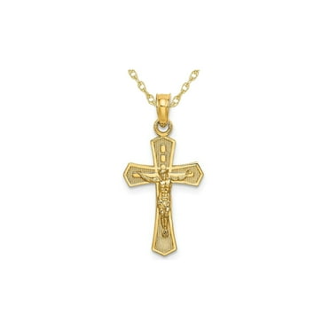 14K Yellow Gold Cross Jesus Christ Human Pendant Hip Hop Collar Chain ...