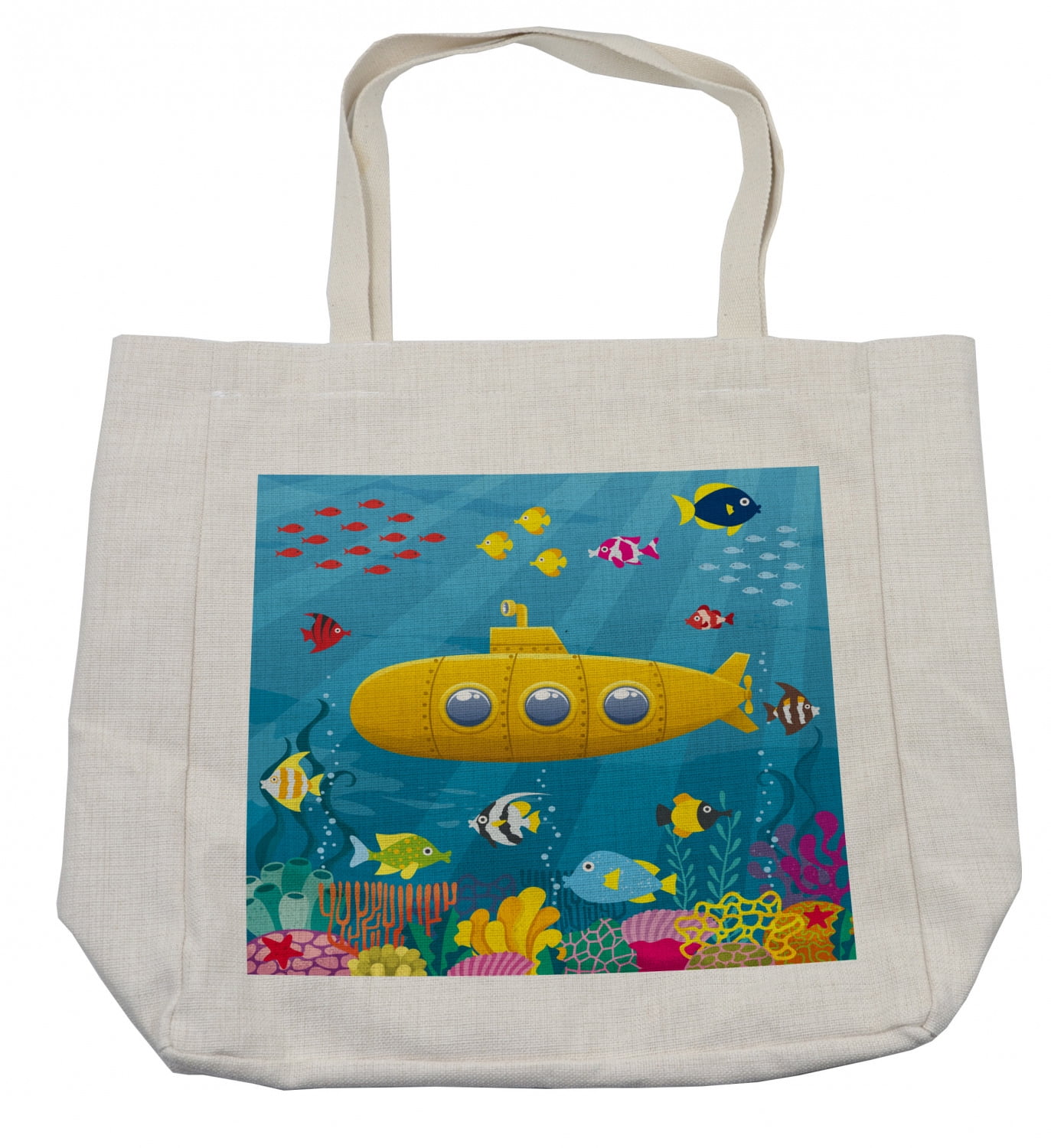 Yellow Submarine Shopping Bag, Coral Reef Colorful Fish Ocean Life ...