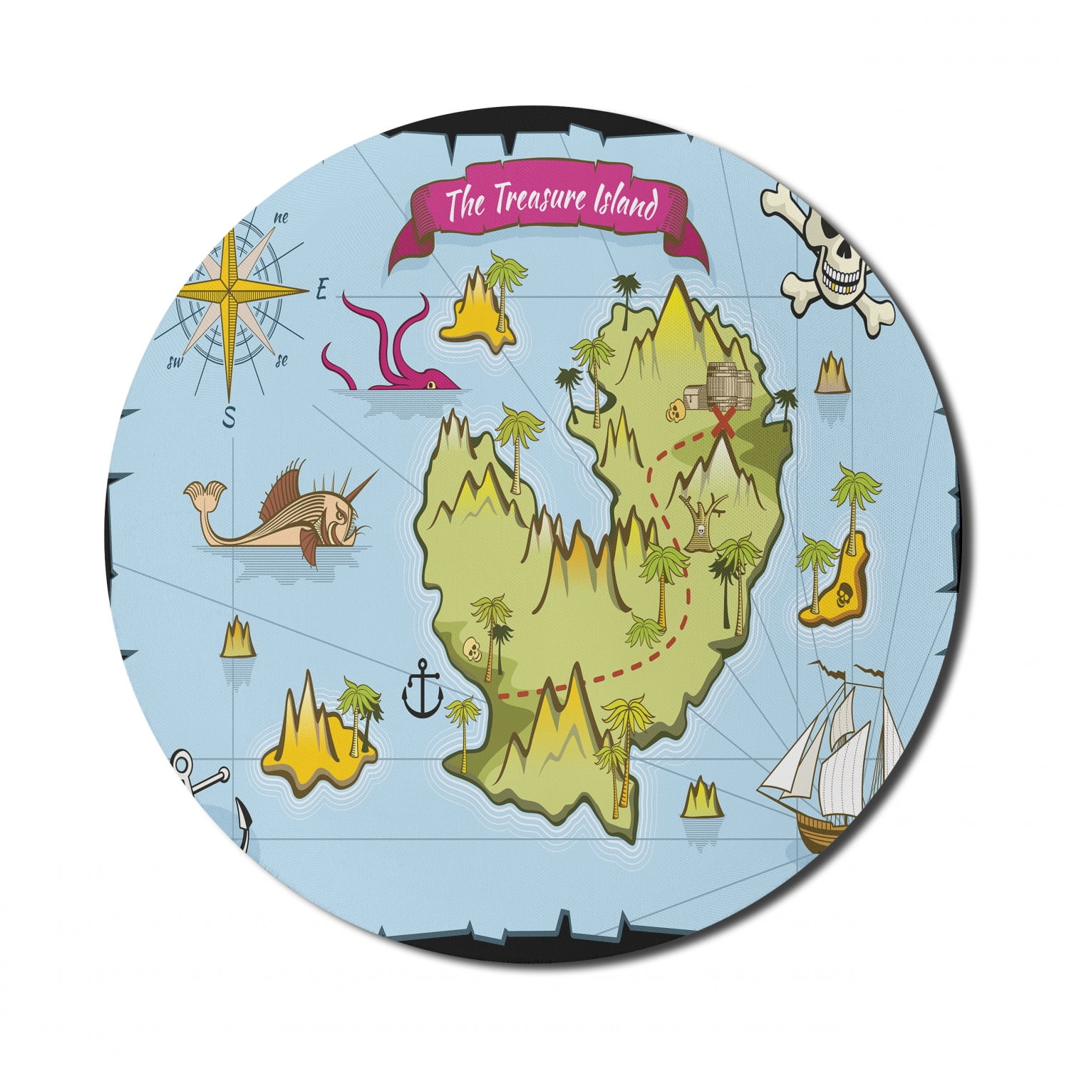 Island Map Mouse Pad for Computers, Treasure Island Skull Nautical ...