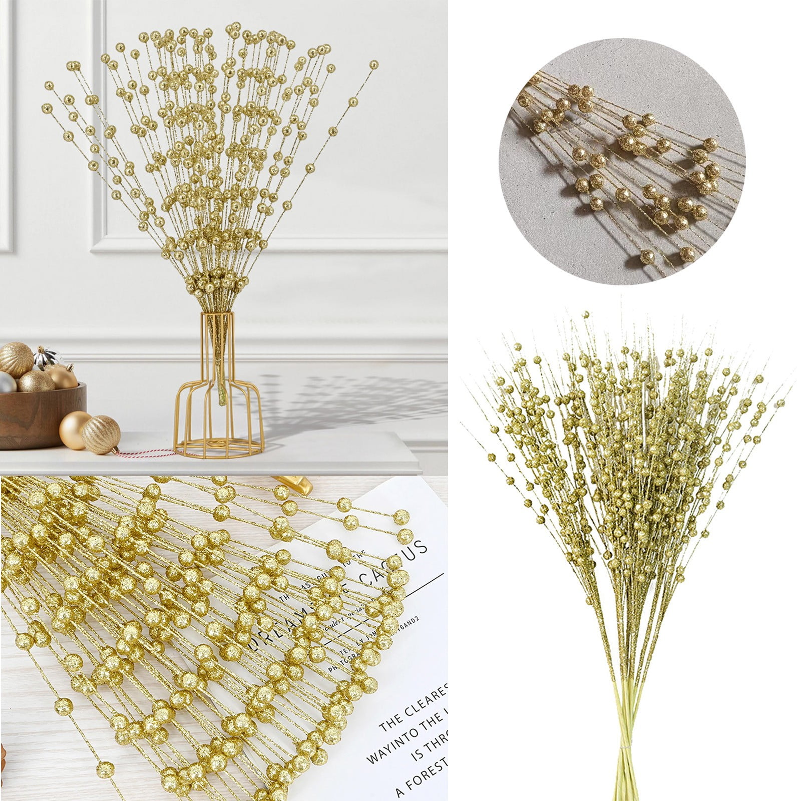 Click here for Wifklsiipg 10 Pack Gold Glitter Berries Stems 15in... prices