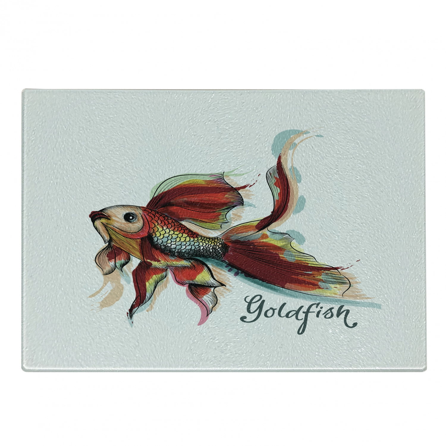 Goldfish Cutting Board, Hand-drawn Goldfish in Engraved and Watercolor ...