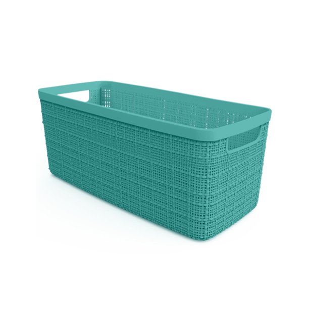 Curver Jute Small Long Half Bin, Resin Plastic Storage Basket, Aqua ...