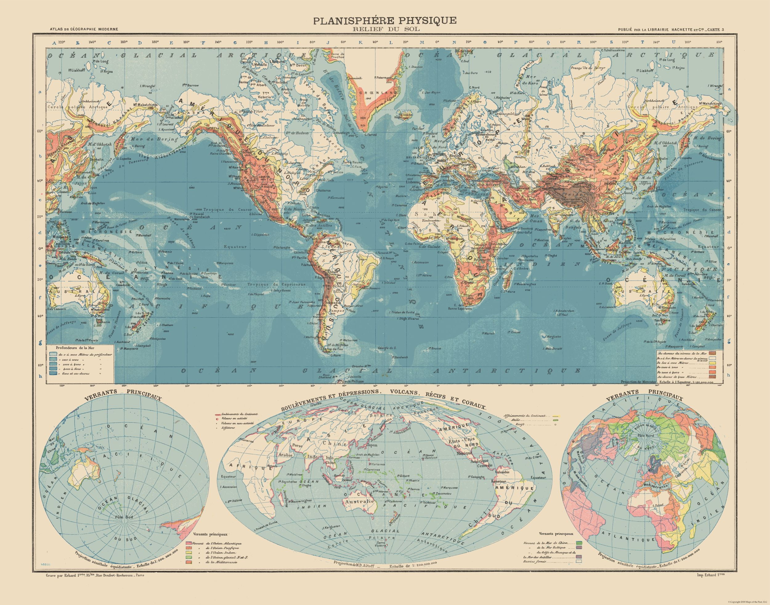 Physical Planisphere Terrain Floor - Schrader 1908 - 23.00 x 29.27 ...