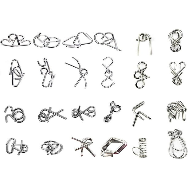 24 Pieces Metal Wire Puzzles IQ Toys Brain Teaser Magic Trick Toy IQ ...
