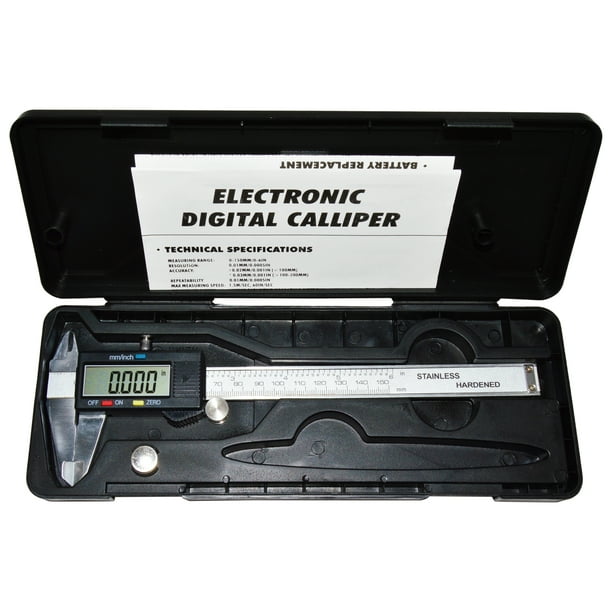 Steel 6-Inch Digital Caliper with Large LCD Screen, Includes Battery ...