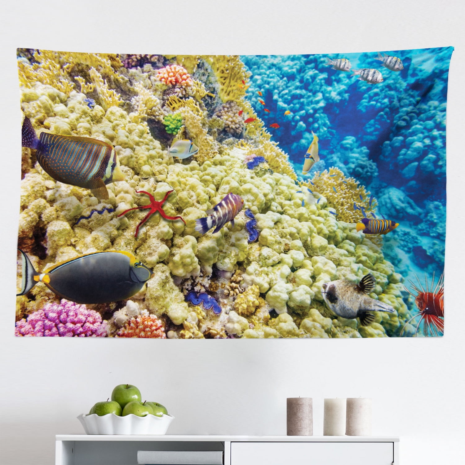 Ocean Tapestry, Illustration of Exotic Fish Seaweed Coral Algae and ...