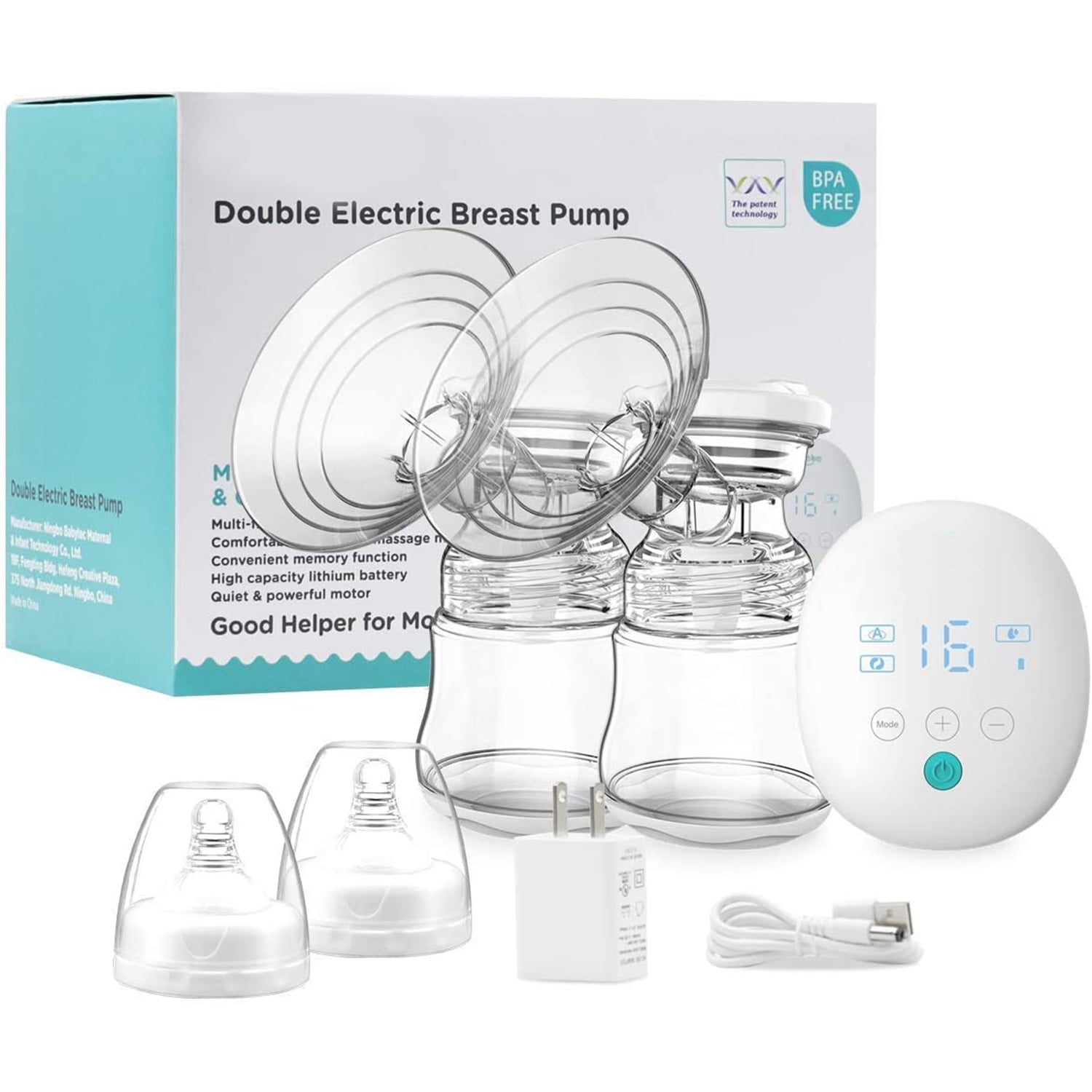 Double Breast Pump Breast Pump Kit, Quiet & Hygienic, 8 Adjustable Suction Levels & 4 Modes ...