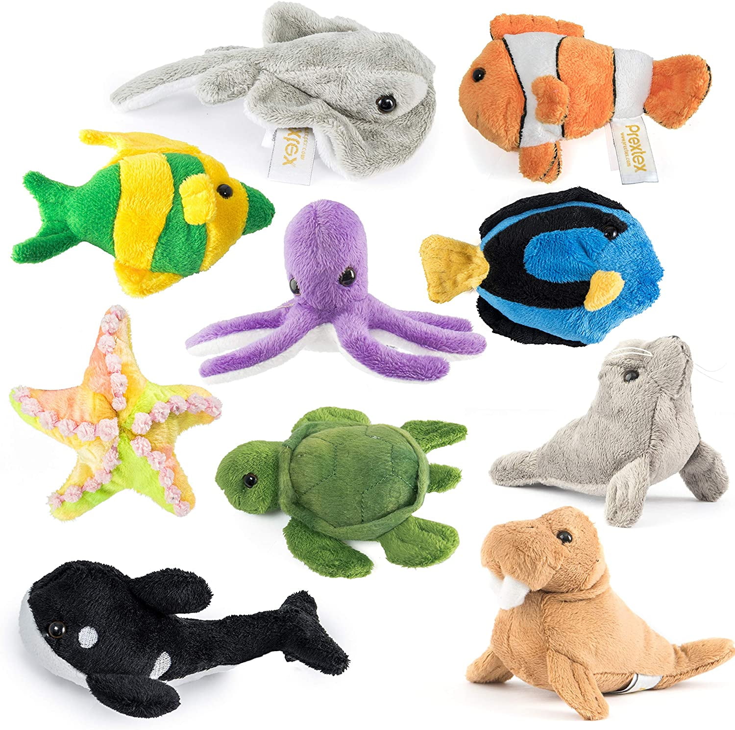 Prextex Plush Soft Stuffed Sea Animals Playset - Plush Sea Life ...