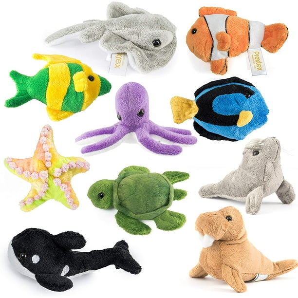 Prextex Plush Soft Stuffed Sea Animals Playset - Plush Sea Life Assortment: Turtle, Stingray ...