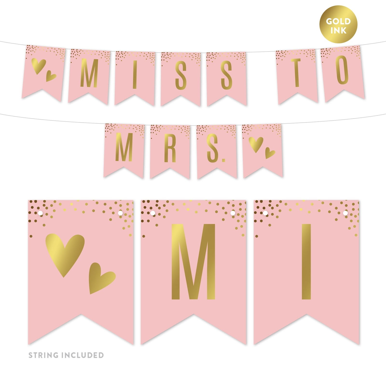 Blush Pink and Metallic Gold Confetti Polka Dots, Hanging Pennant Party ...