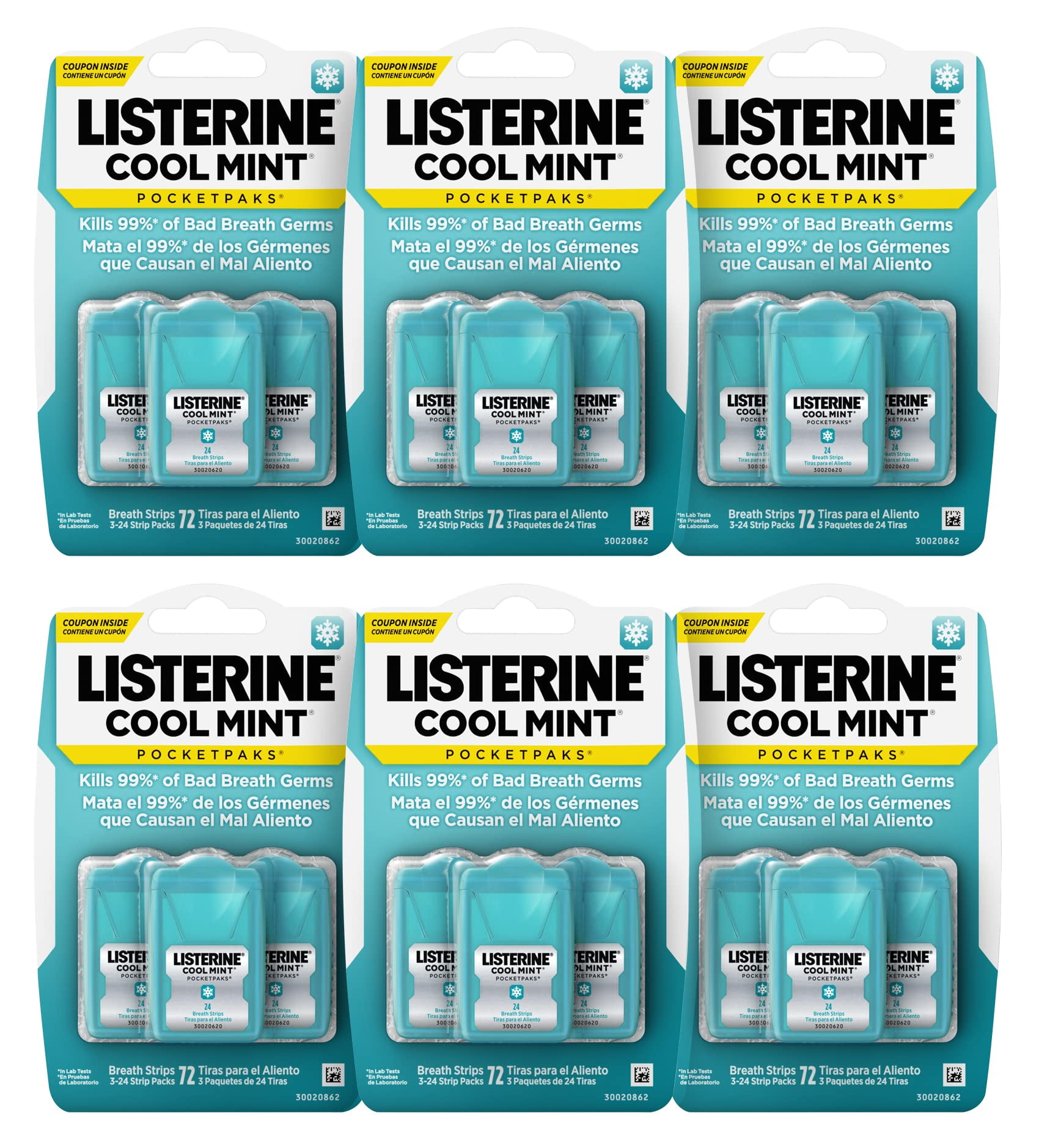 Breath Strips Listerine Cool Mint PocketPaks 72 unidades (paquete de 6 ...