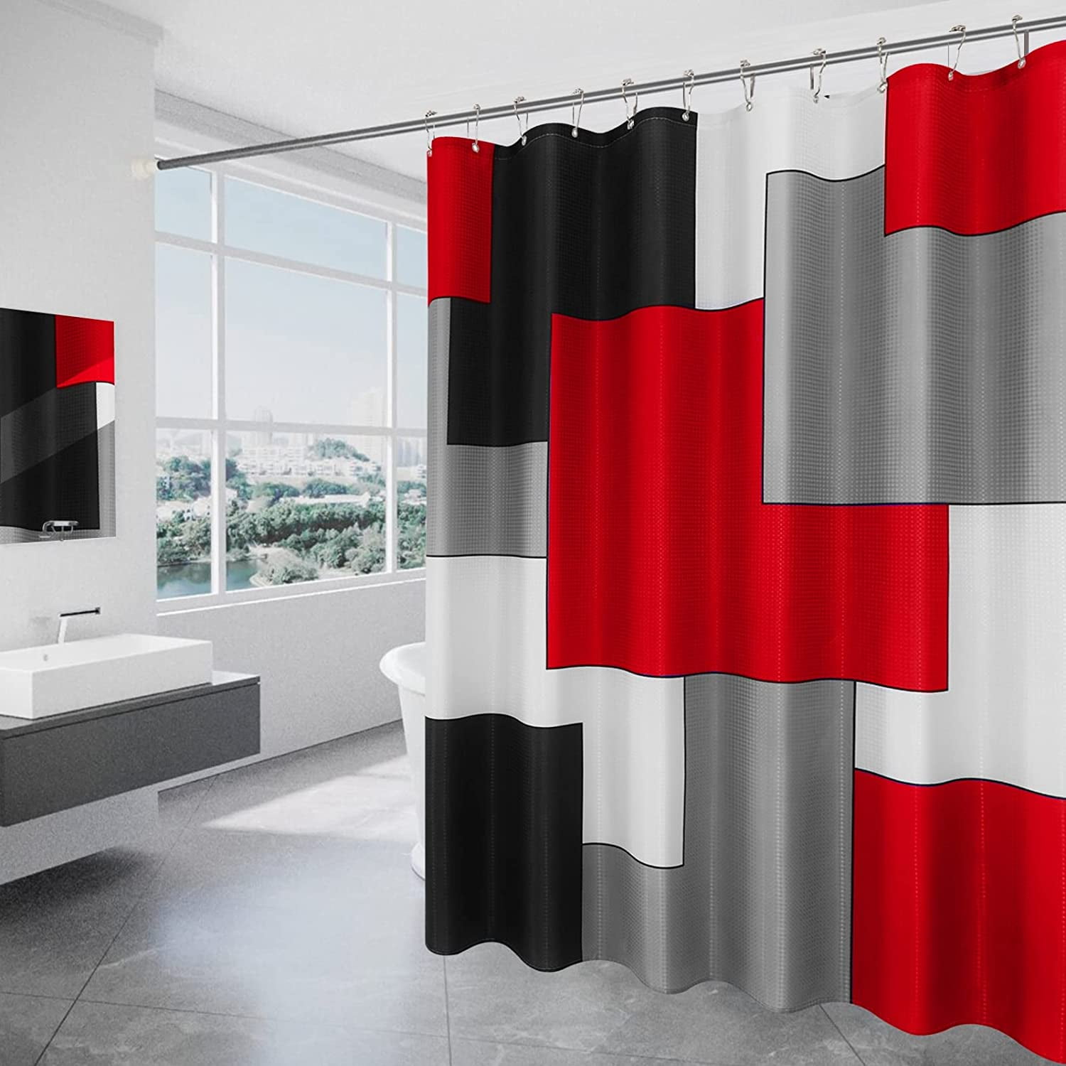Shower Curtain Red Geometric Shower Curtain Black Gray Mordern Shower