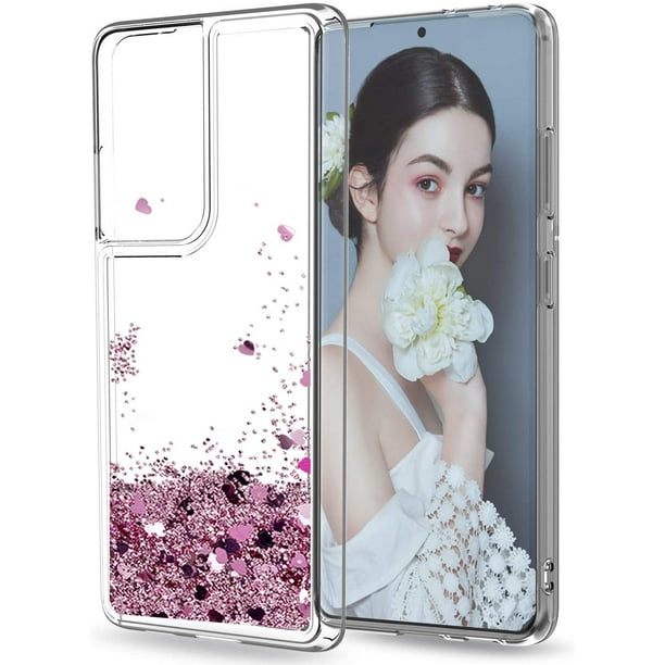 LeYi for Samsung Galaxy S21 Ultra 5G Phone Case, Girl Bling Glitter Liquid Floating Crystal ...