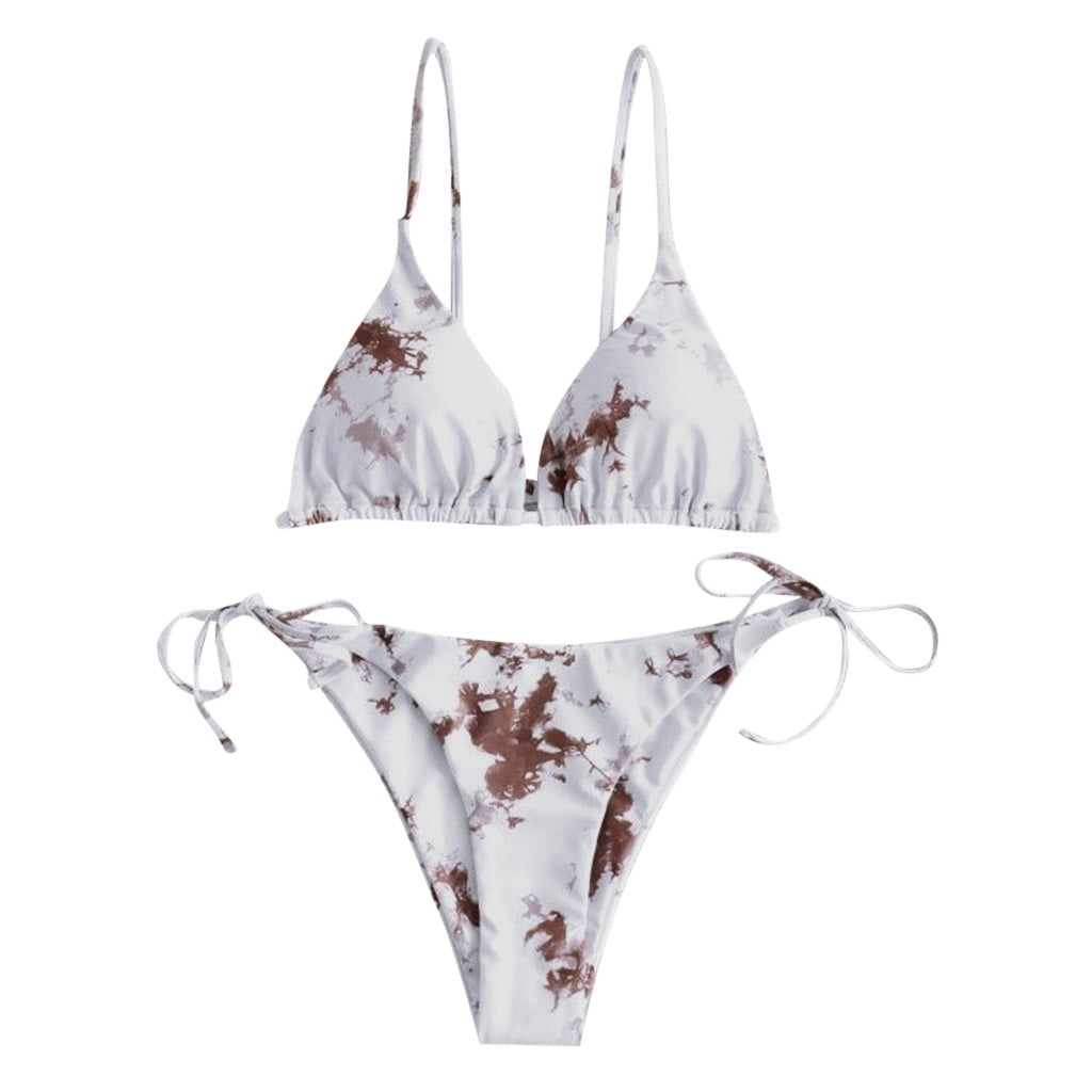 Taiaojing Tankini Swimsuit For Women Tie Dye Lace Up High Cut Leg