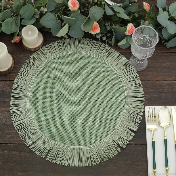 Efavormart 4 Pack | 16" Sage Green Jute Boho Chic Fringe Edge Table ...