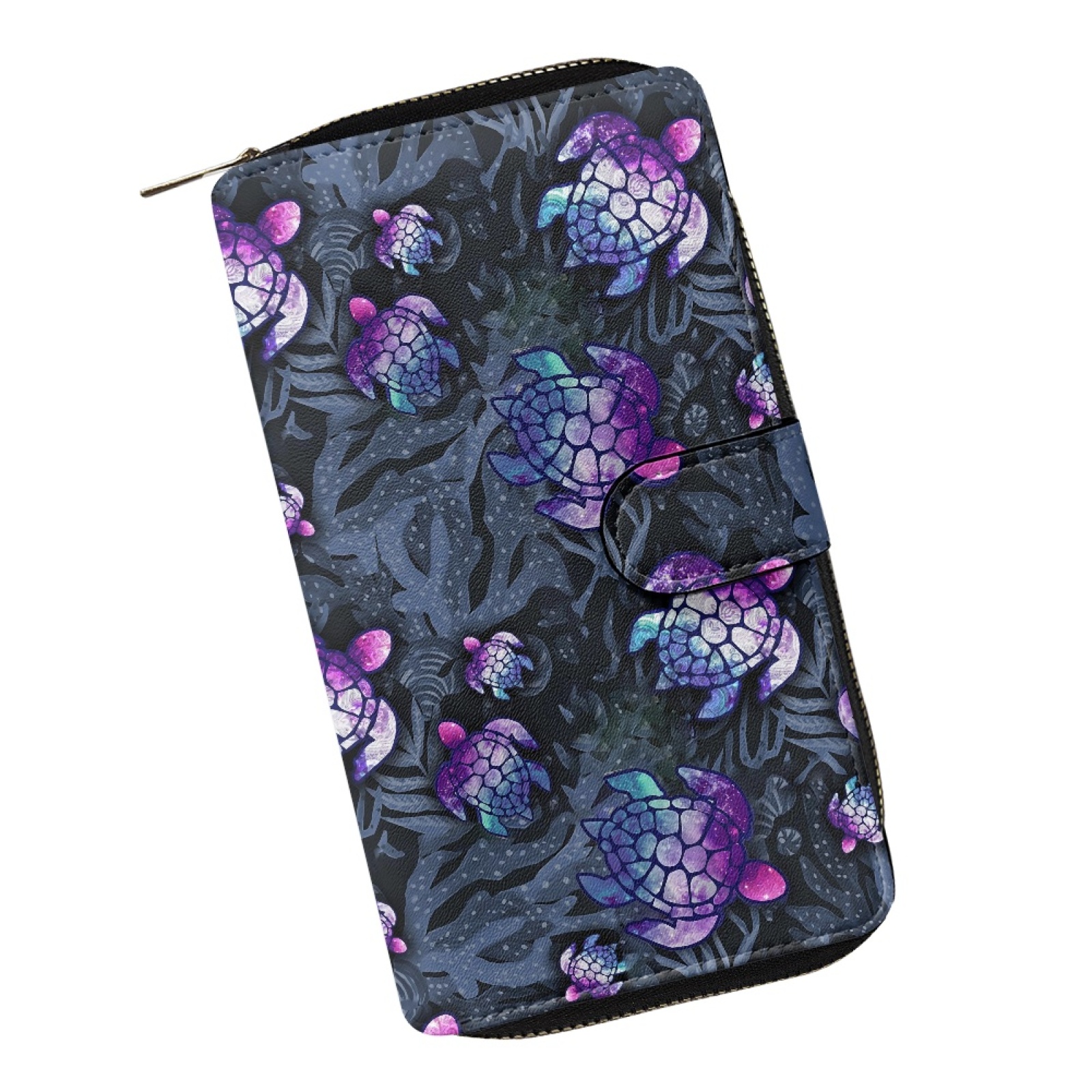 Xoenoiee Seaweed Galaxy Turtle Print Women Snap on Wallet Faux Leather ...