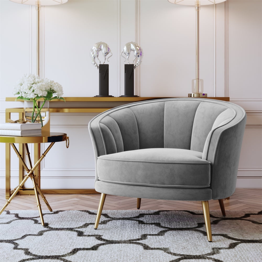 Velvet Accent Barrel Chair, Modern Seashell Tufted Upholstered Barrel ...