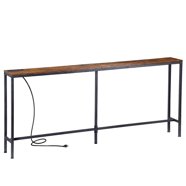 DecorTech Industrial Rectangular Wood Console Table with AC Power and ...