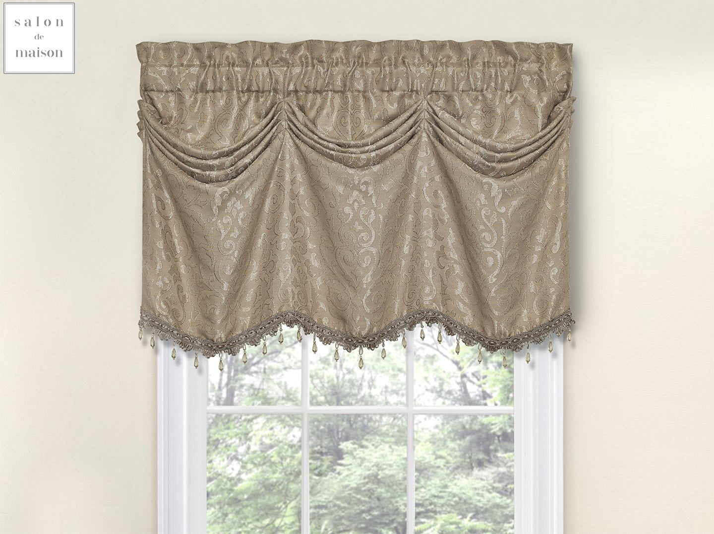 Regal Home Collections Elegant Scroll Beaded Tuck Window Valance ...