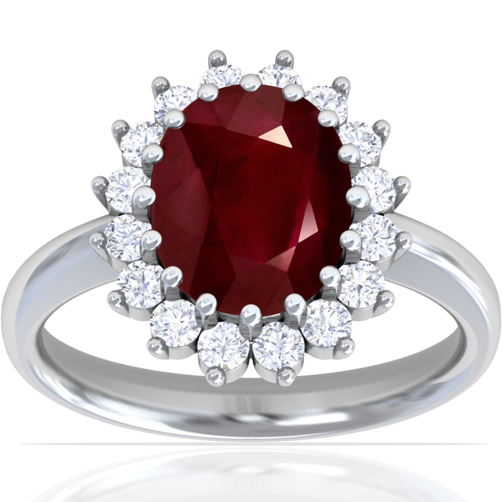 GemsNY July Birthstone - Classic Princess Diana Replica Oval Ruby Halo ...