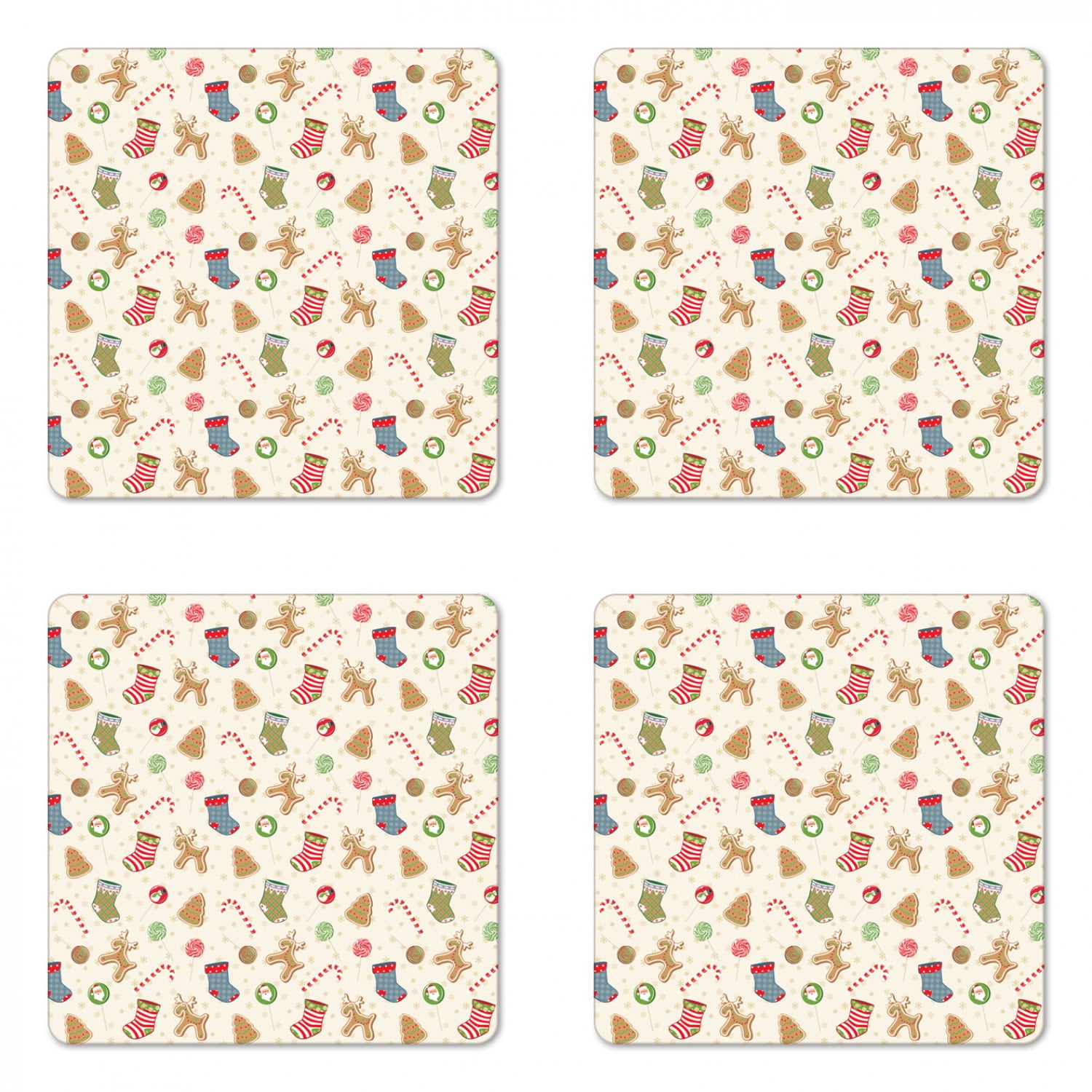 Christmas Coaster Set of 4, Traditional Sweets of Xmas Party ...