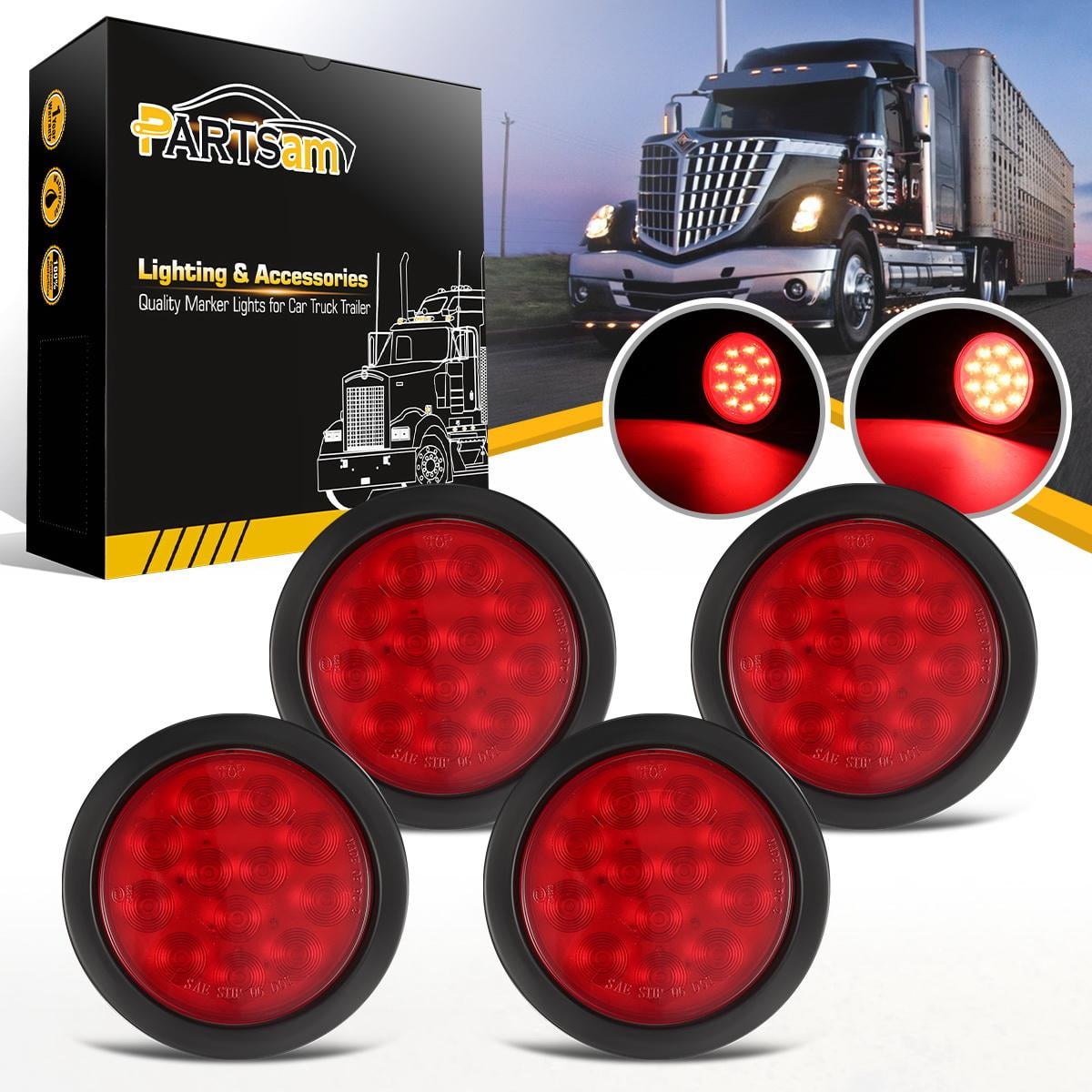 Partsam 4Pcs 4 Inch Round Led Trailer Tail Lights Kit Red 12 LED 12V ...