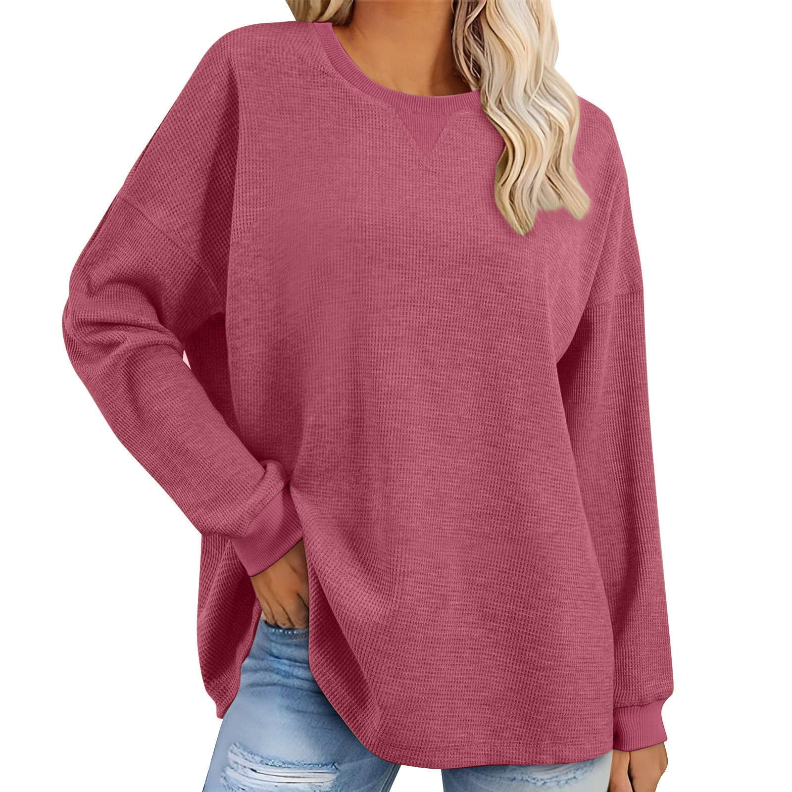 Click here for Cflvaek Waffle Knit Tshirts For Women Loose Fitted... prices