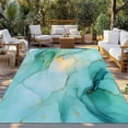 Abstract Marble Texture Outdoor Rug, Gold Crack Teal Green Gradient Art ...