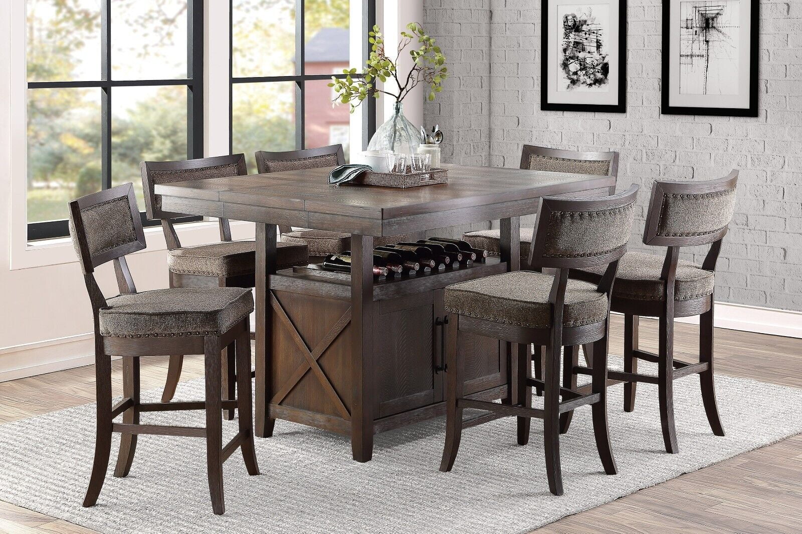 Dining Furniture 7pc Set Counter Height Table 6 High Chairs Self ...