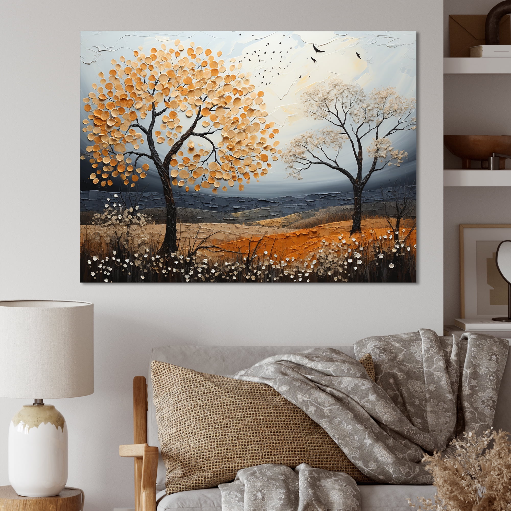 Click here for Designart Large Tree Canvas Wall Art  Orange Tree... prices