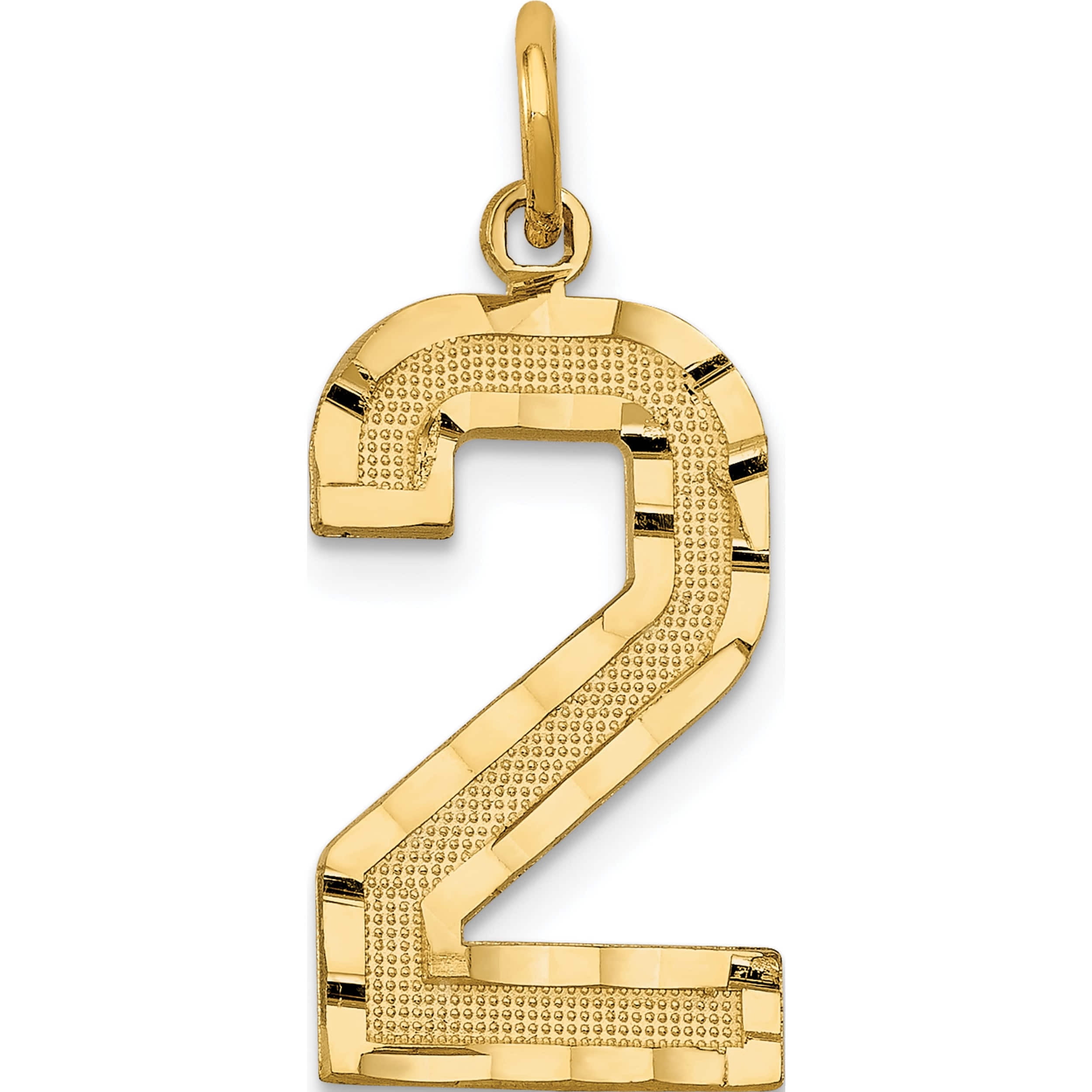14K Yellow Gold Large Brushed Diamond-Cut Number 2 Charm (20.52 X 10.98 ...