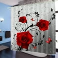 4pcs Red Rose Shower Curtain Polyester Waterproof Fabric Shower