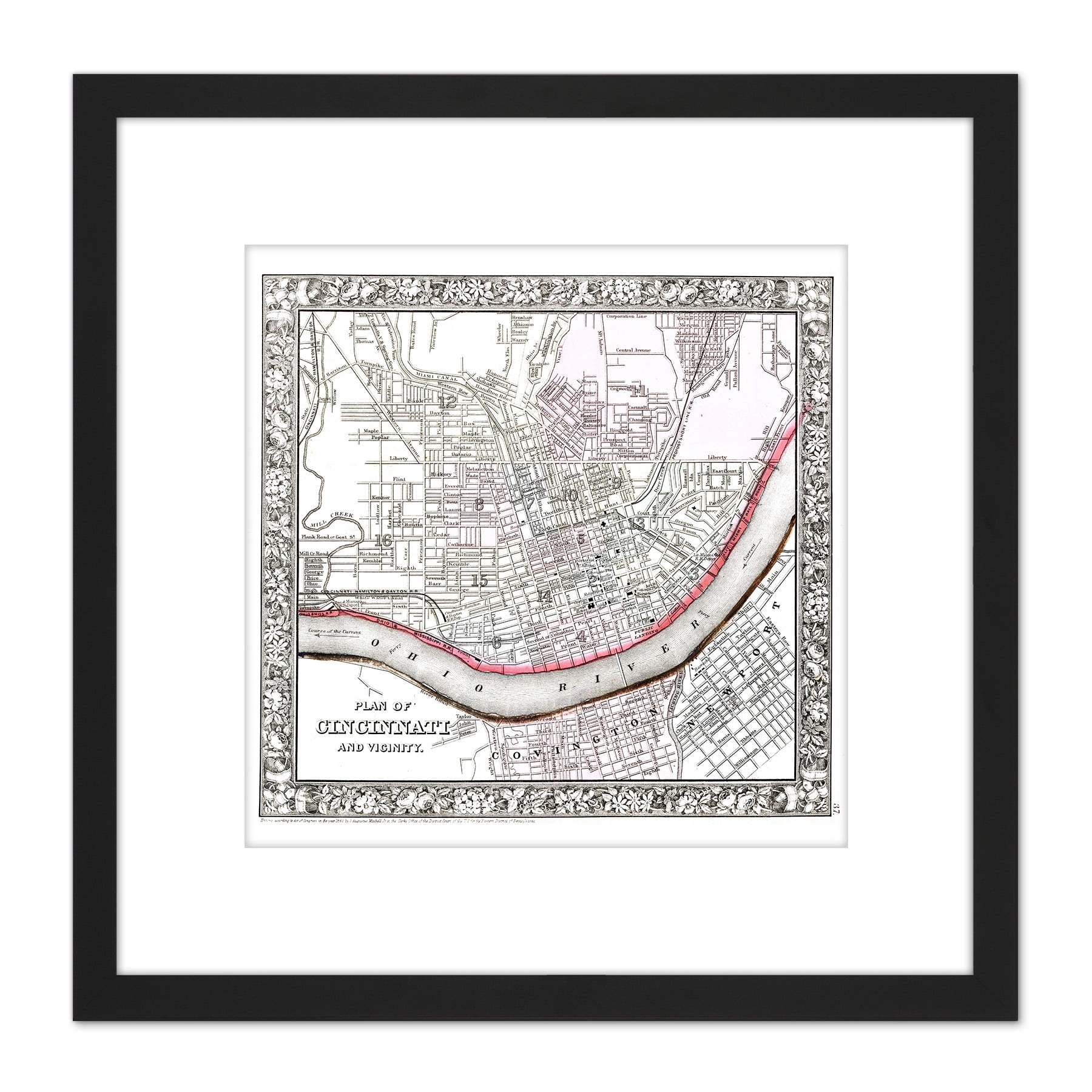 Map Antique 1864 Mitchell Cincinnati City Plan Reproduction 8X8 Inch ...