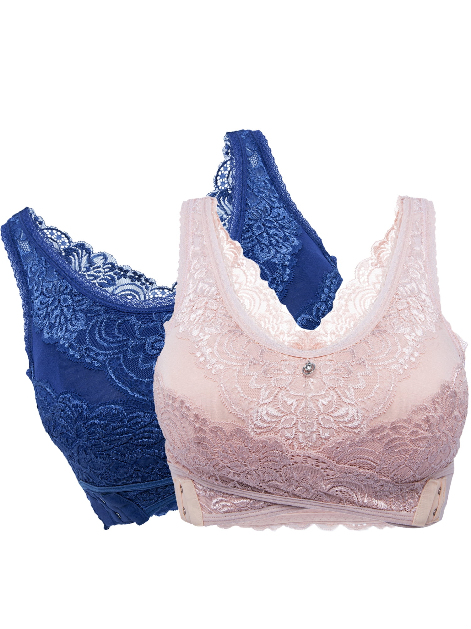 2Pcs Women Sexy Front Cross Sports Bras Lace Bras Padded Sports Push up ...