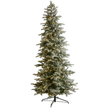 Nearly Natural Prelit LED Warm White Lights, Flocked Spruce Artificial ...