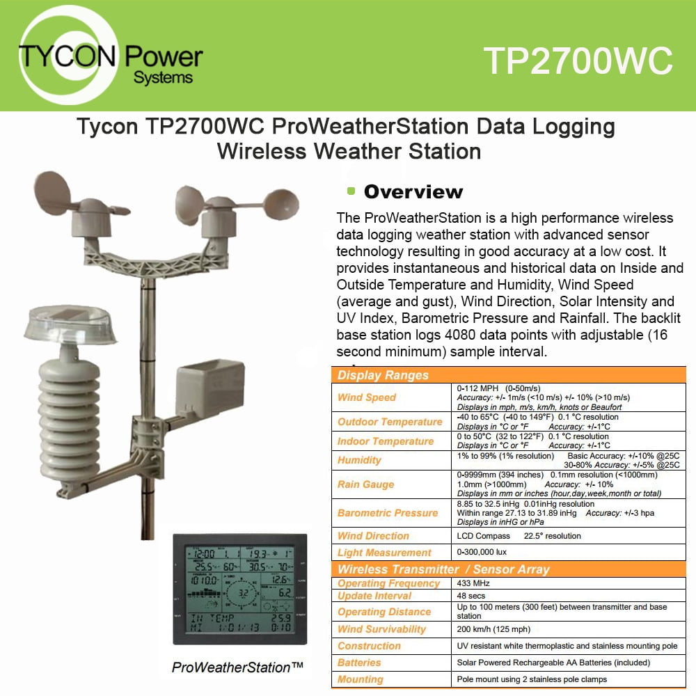 Tycon TP2700WC ProWeatherStation Data Logging Wireless Weather Station ...