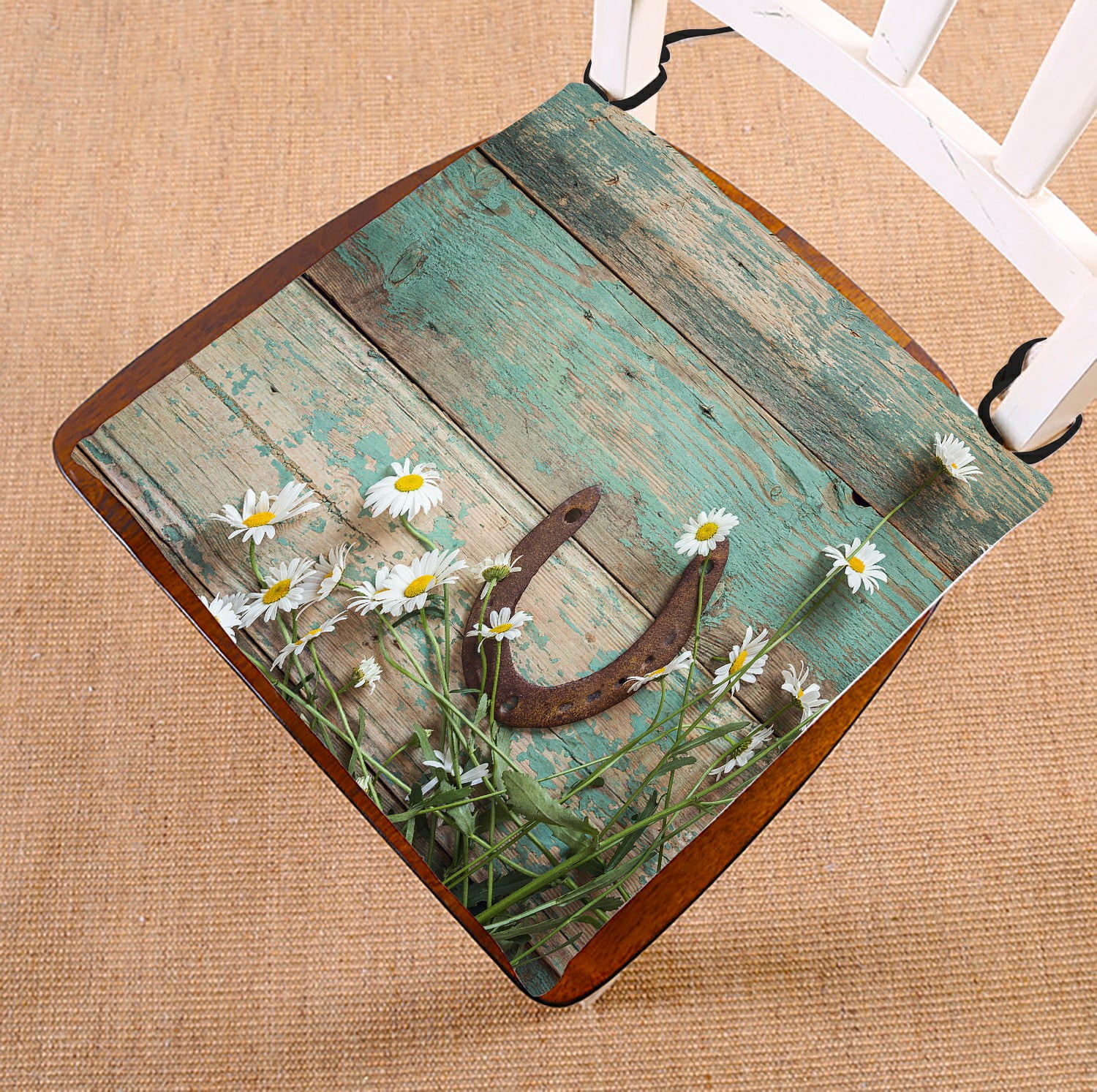 ABPHQTO Rustic Rusty Horseshoe And Daisies Chair Pad Seat Cushion Chair ...