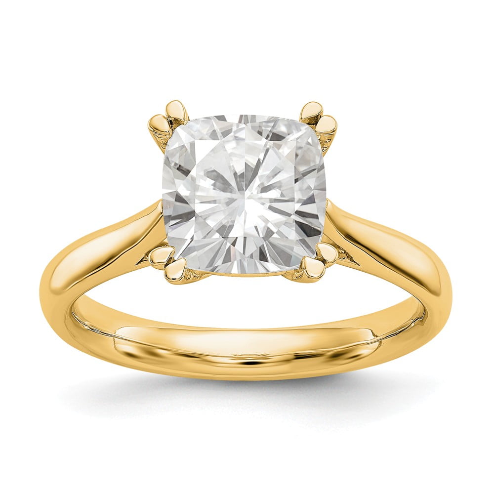 Solid 14k Yellow Gold Square Solitaire Eng Ring Band with CZ Cubic ...