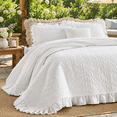 Oversized Ruffled Quilt Set 100 * 100in Queen Size Solid Shabby Chic ...