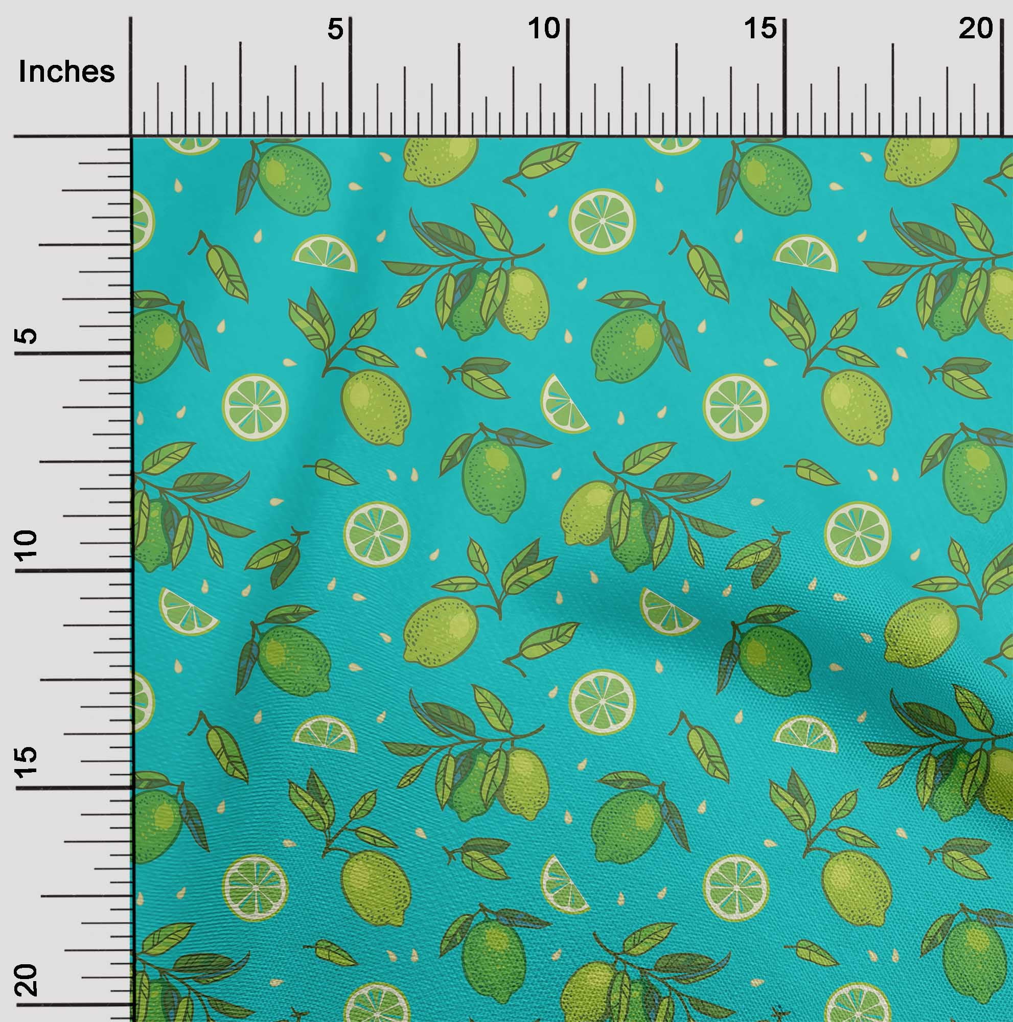 oneOone Silk Tabby Turquoise Blue Fabric Lemon Vegetable Sewing Craft ...
