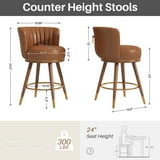 "Homezeer Modern Leather 24"" Swivel Bar Stools Set of 2, Counter ...