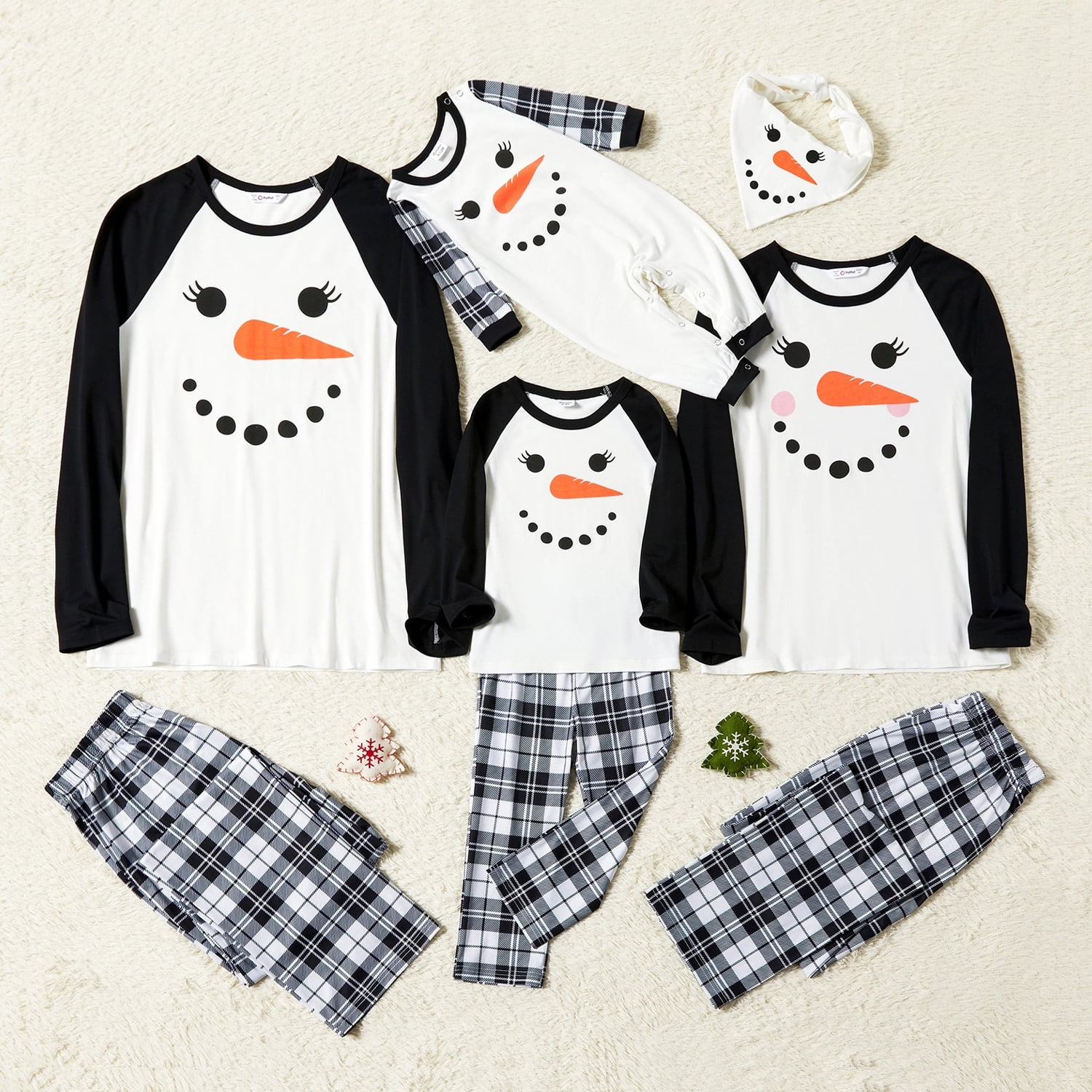 PatPat Family Matching Christmas Carrot Snowman Print Plaid Pajamas ...