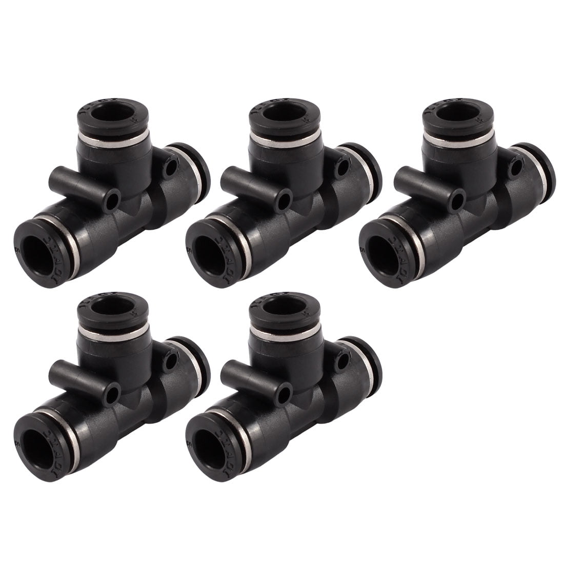 Black Plastic 8mm to 8mm 3 Way Air Hose Tube T Quick Joint Fitting 5 ...