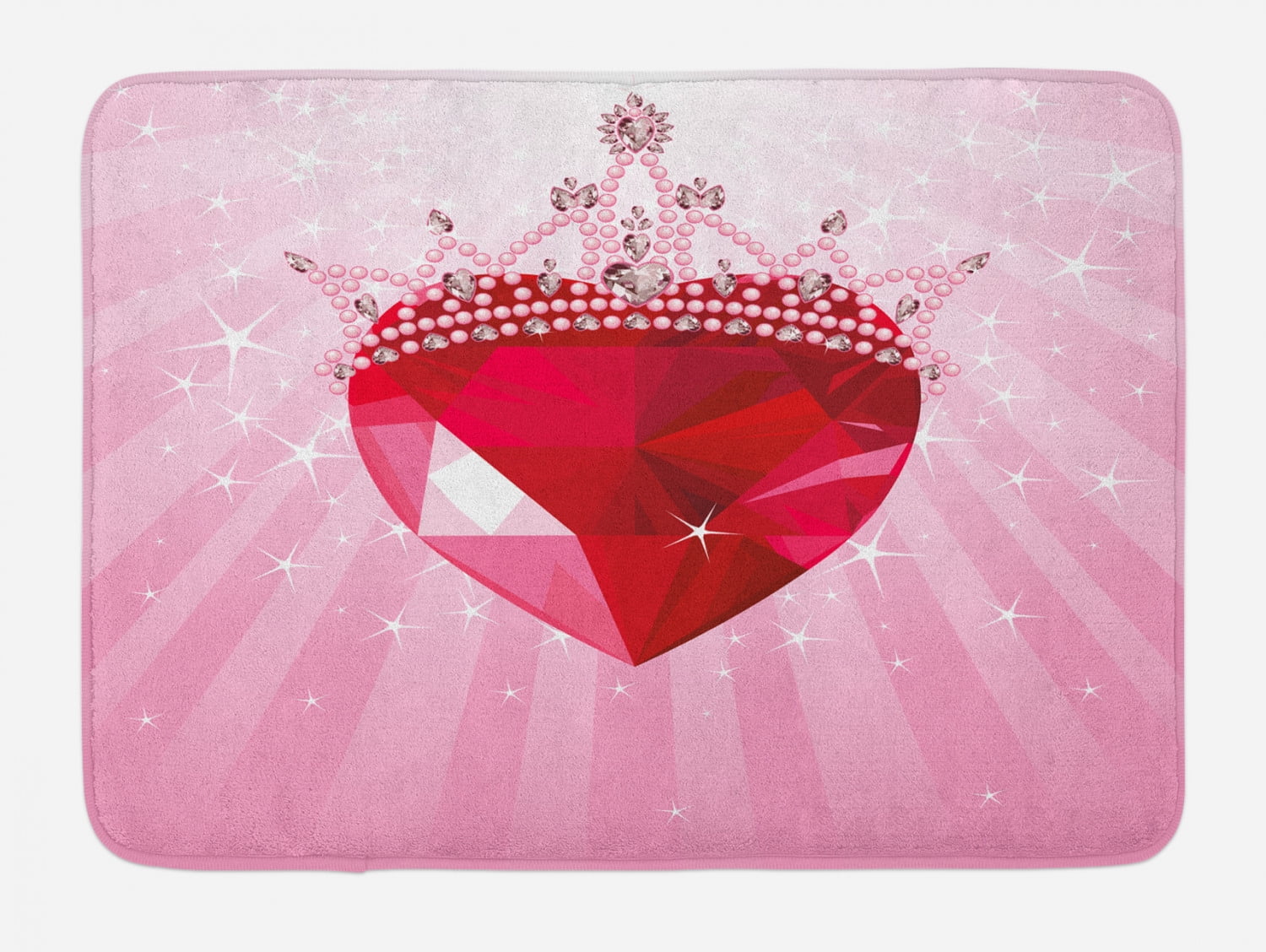Queen Bath Mat, Vibrant Red Love Heart with Princess Crown Cartoon ...