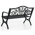 Summit Living Black Steel Durable Outdoor Garden Bench, Cast Iron Frame ...