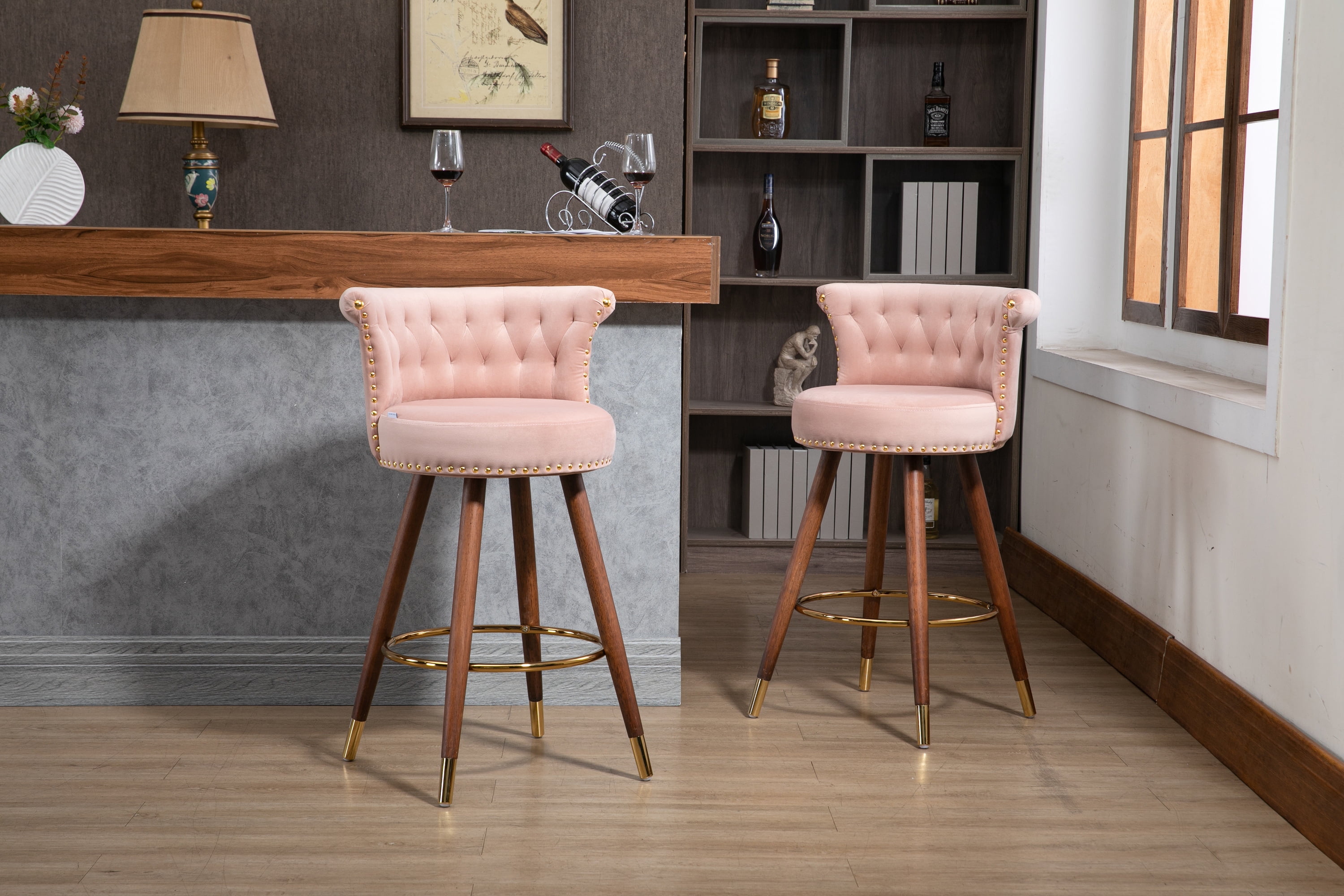 Luccalily Velvet Bar Stools Set of 2,the seat with a 360 degrees rotate ...
