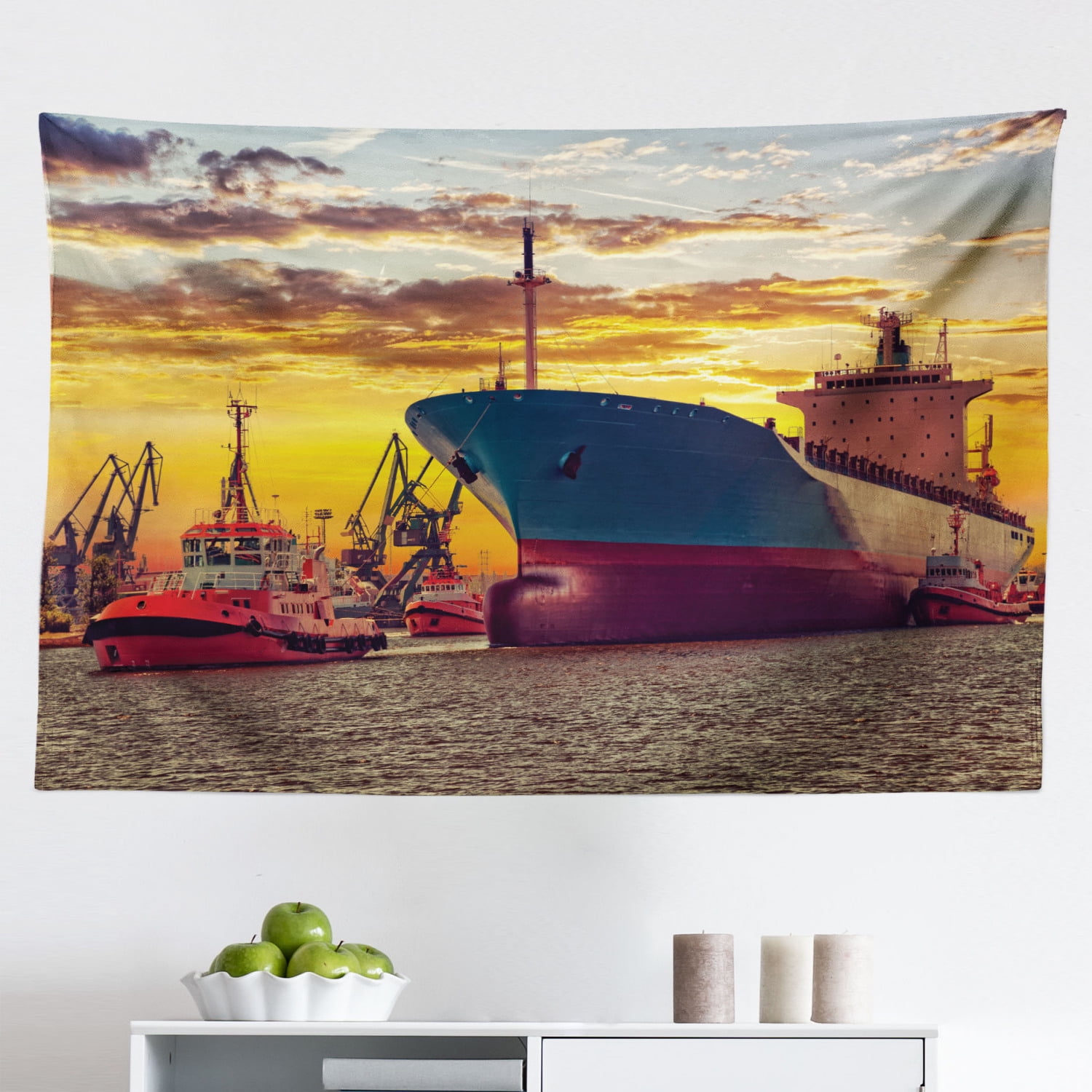 Nautical Tapestry, Sunrise Horizon on The Sea with Sailing Logistic ...