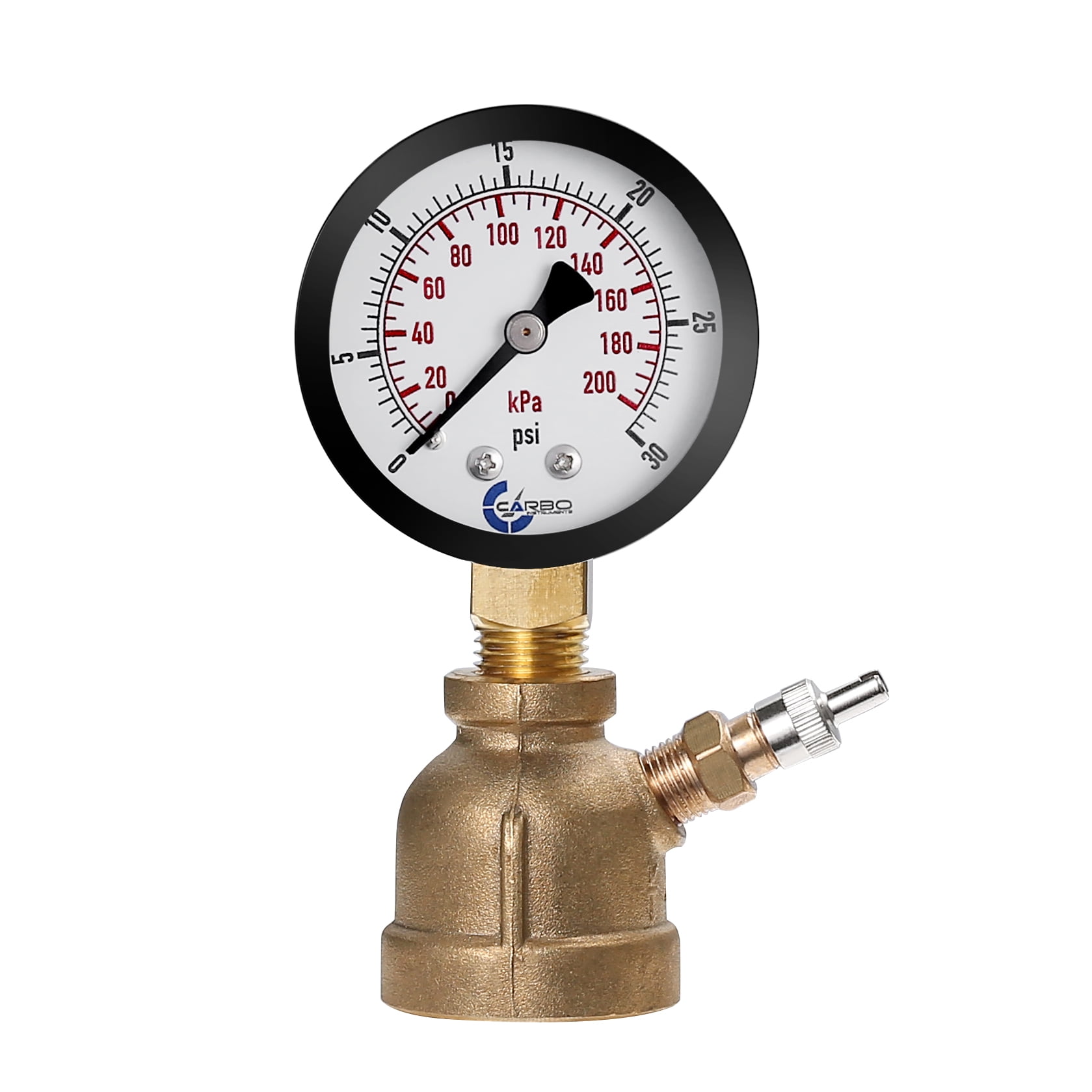 Gas Test Pressure Gauge 30 Pound, 30 PSI/200 kPa 3/4” FNPT Brass Bell ...